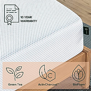 Zinus Ibidun Upholstered Button Tufted Platform Bed/Mattress, Queen, Beige & 12 Inch Green Tea Cooling Gel Memory Foam Mattress/Cooling Gel Foam, Queen