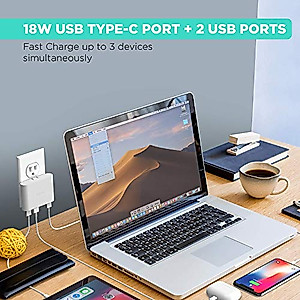 iHome 3-Port (1 USB C, 2X USB A) Fast Charger, MagSafe Compatible for iPhone 12, 12 Pro, 12 Pro Max, 12 Mini, SE2, 11, 11 Pro, 11 Pro Max, XR, X/Xs, iPad Pro- Foldable Prongs, Compact Power Delivery