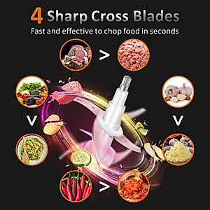 Food Processor Cordless Vegetable Chopper with 5 Cup Stainless Steel Bowl＆6000mAh USB Rechargeable Battery, Electric Garlic Meat Choppers BPA-free Baby Food Processors Blender Mincer, 2 Speeds (White)