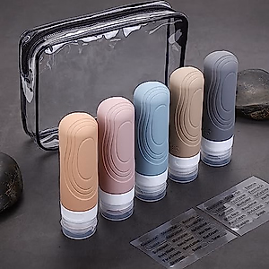 Higomai Travel Bottles for Toiletries, Tsa Approved 3oz Portable Travel Bottles, BPA Free Leak Proof Squeezable Silicone Travel Size Containers .(5 Pack)- Light Colors