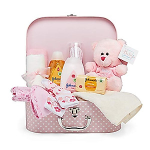 Newborn Gift Set for Baby Girl – Pink Keepsake Box with Baby Clothes, Teddy Bear and Newborn Essentials - Welcome Baby Basket for Parents Makes a Unique Shower Gift