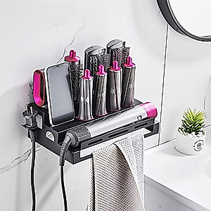 Nuscen 8Holds Wall Mount Holder for Dyson Airwrap Styler,Supersonic Hair Dryer,3 Layers with Hook Organizer Storage Shelf Corrosion-Resistant Stainless Steel for Curling Iron Wand Barrels Brushes