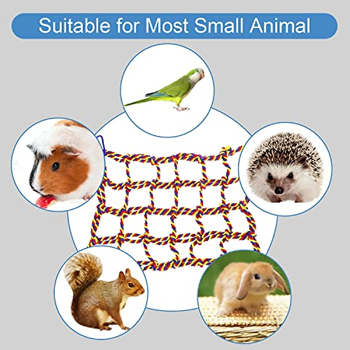 Toysructin Hamster Climbing Net,2 PCS Ferret Cotton Rope Net Sets, Small Animal Activity Toy Hanging Hammock Cage Accessories for Hamster Ferret Rat Guinea Pig Chinchilla Cockatiel Parakeet Play