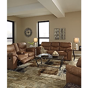 Signature Design by Ashley Boxberg Oversized Faux Leather Manual Double Reclining Loveseat with Center Console, Brown