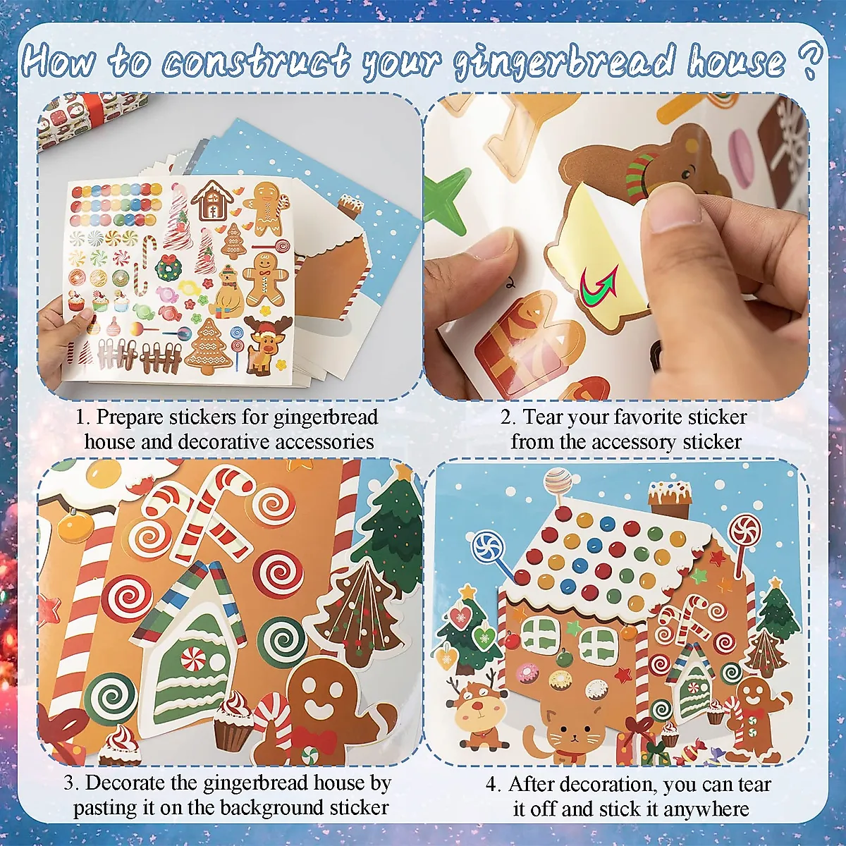 Make a Gingerbread House Stickers-30Pcs DIY Make Your Own Gingerbread House Stickers Christmas Crafts for Kids Toddlers Christmas Activities Party Game Treats Goodie Bag -15 Finished Products