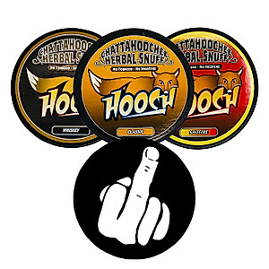 Hooch Herbal Snuff Variety Sampler (Whiskey, Classic, and Spitfire) Pouch Packs - 3 Cans - Includes DC Crafts Nation Skin Can Cover - Middle Finger