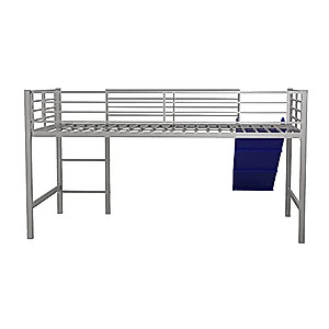 DHP Junior Twin Metal Loft Bed with Slide, Multifunctional Design, Silver with Blue Slide
