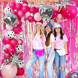 Disco Cowgirl Balloon Arch Garland, Pink Rose Silver Balloons with Disco Balls for Cowgirl Bachelorette Decorations Bridal Shower Birthday Supplies
