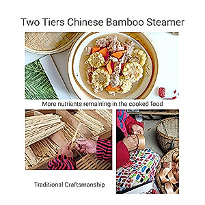 JapanBargain 2224, Large Chinese Bamboo Steamer Steaming Basket for Vegetable Seafood Dim Sum Dumpling Bun Egg , 12-inch