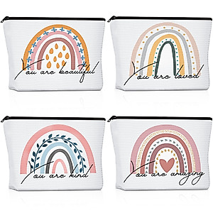 Saintrygo 4 Pcs Rainbow Cosmetic Bag Teacher Nurse Inspirational Gift Bags for Women Girls You Are Loved Beautiful Kind Makeup Bag Bulk Personalized Canvas Purse Pouch for Toiletry Travel(Fresh)