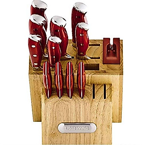 Farberware Professional 15-piece Forged Triple Riveted Knife Block Set with Built-in Edgekeeper Knife Sharpener, High-Carbon Stainless Steel Kitchen Knives, Razor-Sharp Knife set, Red