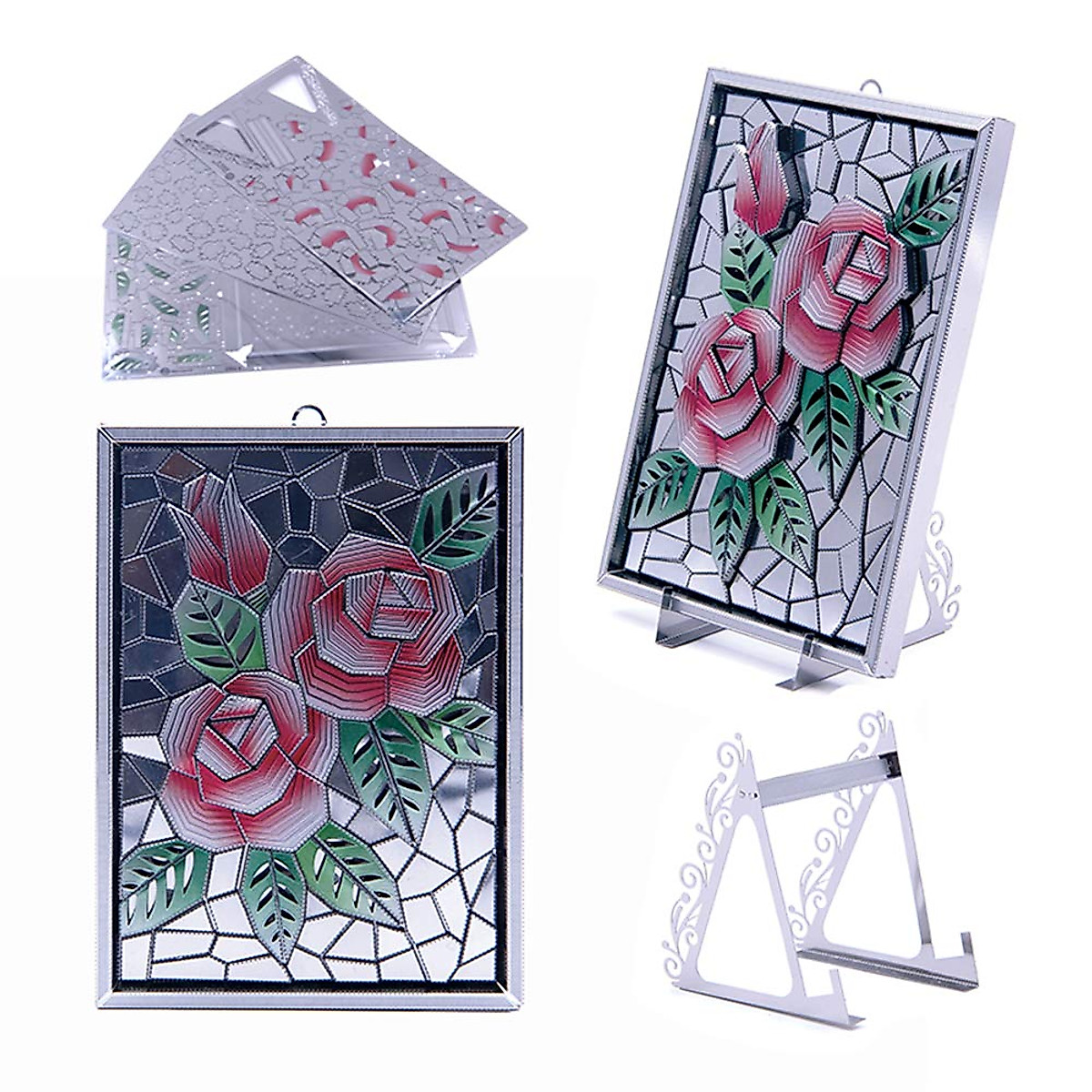 3D Metal Puzzle, Microworld Rose Flower Photo Frame Metal Model Kit, DIY 3D Puzzle for Adult, Brain Teaser Art Craft Home Decor Gift Toys for Teen