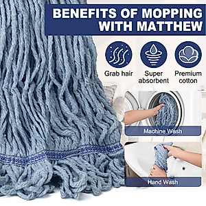 KeFanta 3 Pack Heavy Duty Commercial Mop Head Replacement,Looped End String Cotton Mop Heads,Industrial Wet Mop Refill for Floor Cleaning(Blue)