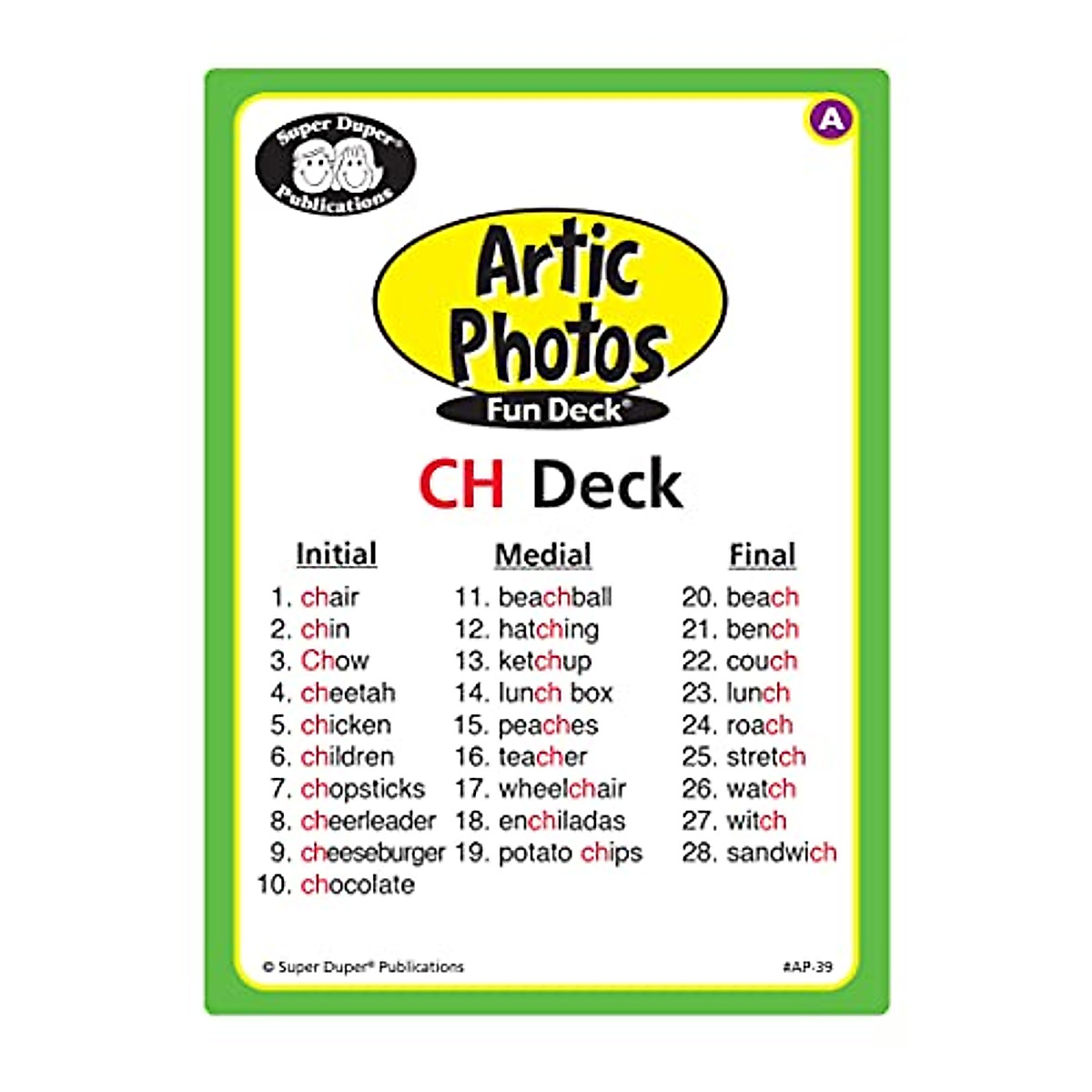 Super Duper Publications | Articulation Photos CH Sound Fun Deck Flash Cards | Educational Learning Resource for Children