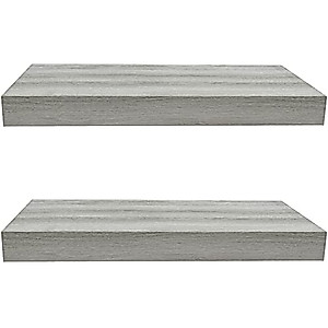 Ballucci Floating Shelves Set Extra Wide, 2-Pack 16" L Wood Wall Mounted Ledges with Invisible Brackets for Living Room, Bedroom, Bathroom, Kitchen, Nursery, 8" Deep - Gray Oak