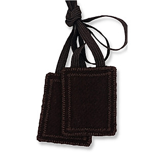 Pack of 2 - Scapulars Catholic Necklace (Traditional Brown Wool, Double Stitched) Our Lady Of Mount Carmel and Saint Simon Stock - Made in the USA