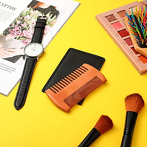 3 Pieces Beard Comb Natural Sandalwood Wooden Mustaches Combs Dual Action Teeth Beard Comb with 3 Pieces Pocket Faux Leather Case for Beards Mustaches (Yellow)