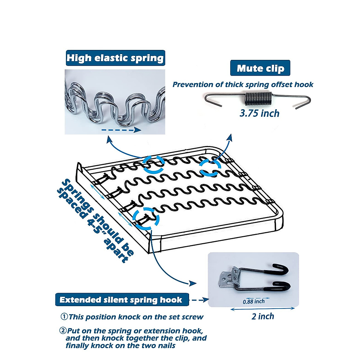 Kaupuar 21" Sofa Upholstery Spring Replacement Kit for Repair Couch Recliner Parts Chair fix Sagging seat