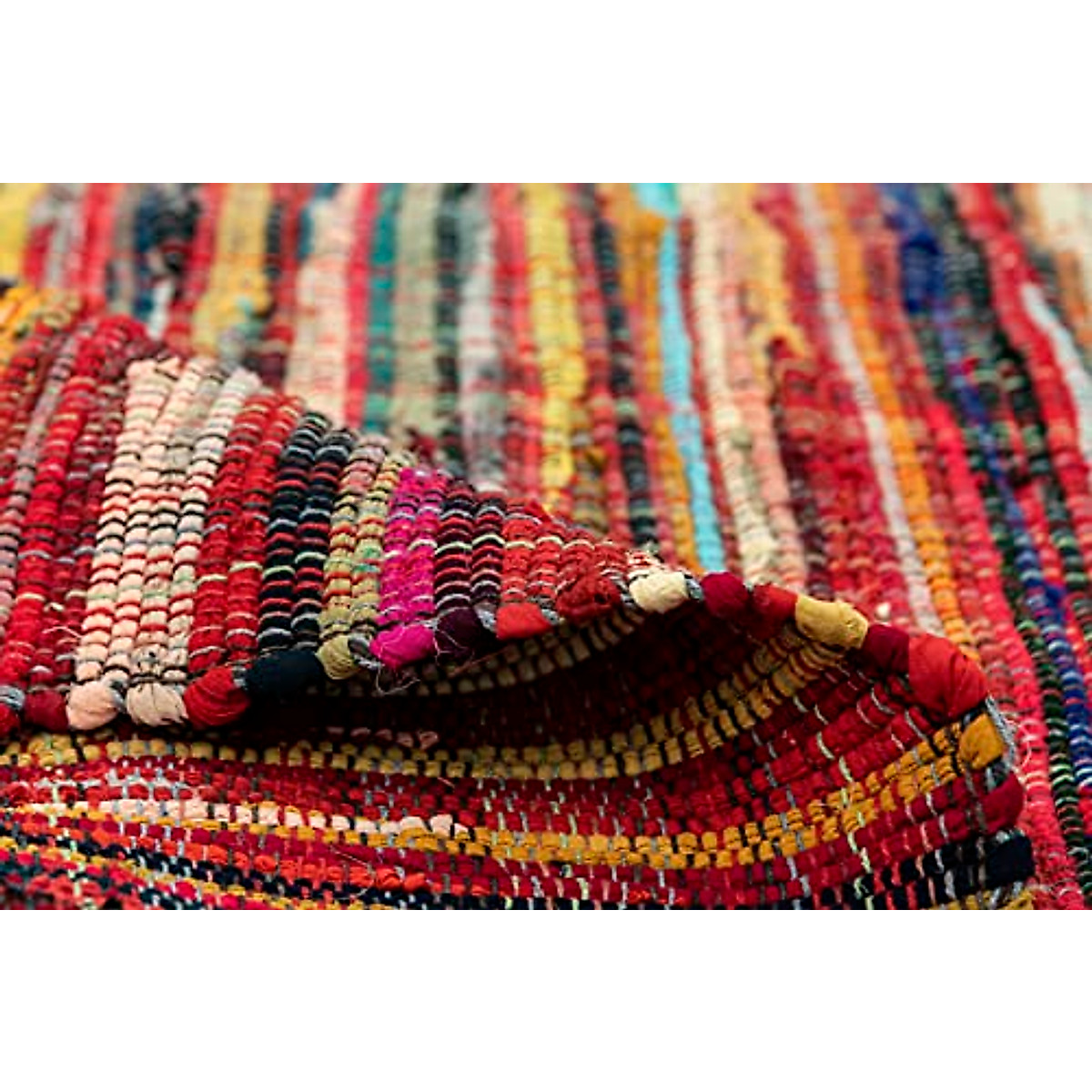 HOMEMONDE 4x6 Area Rug 100% Recycled Handmade Chindi Rag Carpet Colorful Boho Rugs for Living Room, Bedroom, Kitchen