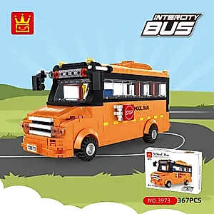 Wange School Bus Toys for Kids Children's Building Blocks London Bus Vehicles Model Kid's Creative Car Gift Construction PlaySet (School Bus)