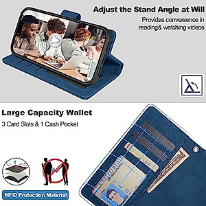 CAVOKAS Case Wallet for iPhone 14 Wallet Case, 6.1 Inch Magnetic Detachable Leather Flip Case with Card Holders, Compatible with MagSafe Wireless Charging, Kickstand Phone Cover RFID Blocking, Blue