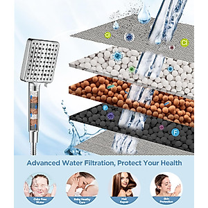 MakeFit Filtered Shower Head - 6 Modes High Pressure Handheld Shower Head with Filter Mineral Beads, Detachable Handheld Showerhead Set with Stainless Steel Hose and Shower Arm Bracket