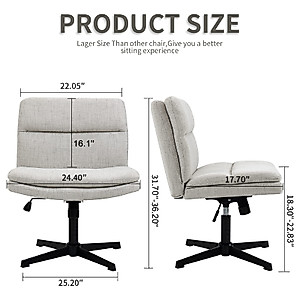 LONWIK Armless Wide Office Desk Chair No Wheels, Modern Fabric Swivel Vanity Chair, 120°Rocking Ergonomic Criss Cross Legged Computer Task Chair(Gray)