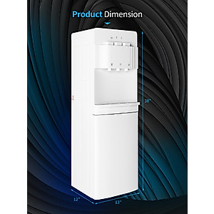 TABU Bottom Loading Water Cooler Dispenser of 3 Temperature Settings - Hot, Cold, Room Water, for 3 or 5 Gallon Bottles, with Child Safety Lock& Anti-Scalding Design, (White)