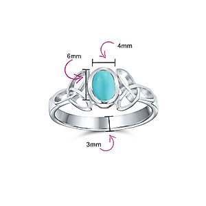 Delicate Celtic Blue Stabilized Turquoise Trinity Love Knot Triquetra Infinity Ring For Women Teen Thin Band Ring .925 Sterling Silver