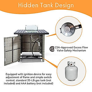 Joyside Rattan Firepit Table - Outdoor CSA-Certified 43 Inch 50000 BTU Propane Fire Pit Table with Windshield Glass & Gas Tank Holder, Auto-Iginition