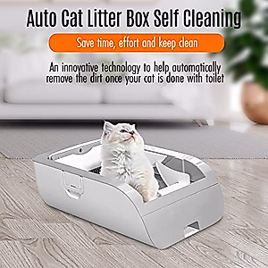 PETH Self Cleaning Cat Litter Box APP Version - No Scooping Automatic Cat Litter Box with a Removable Roof (Grey)