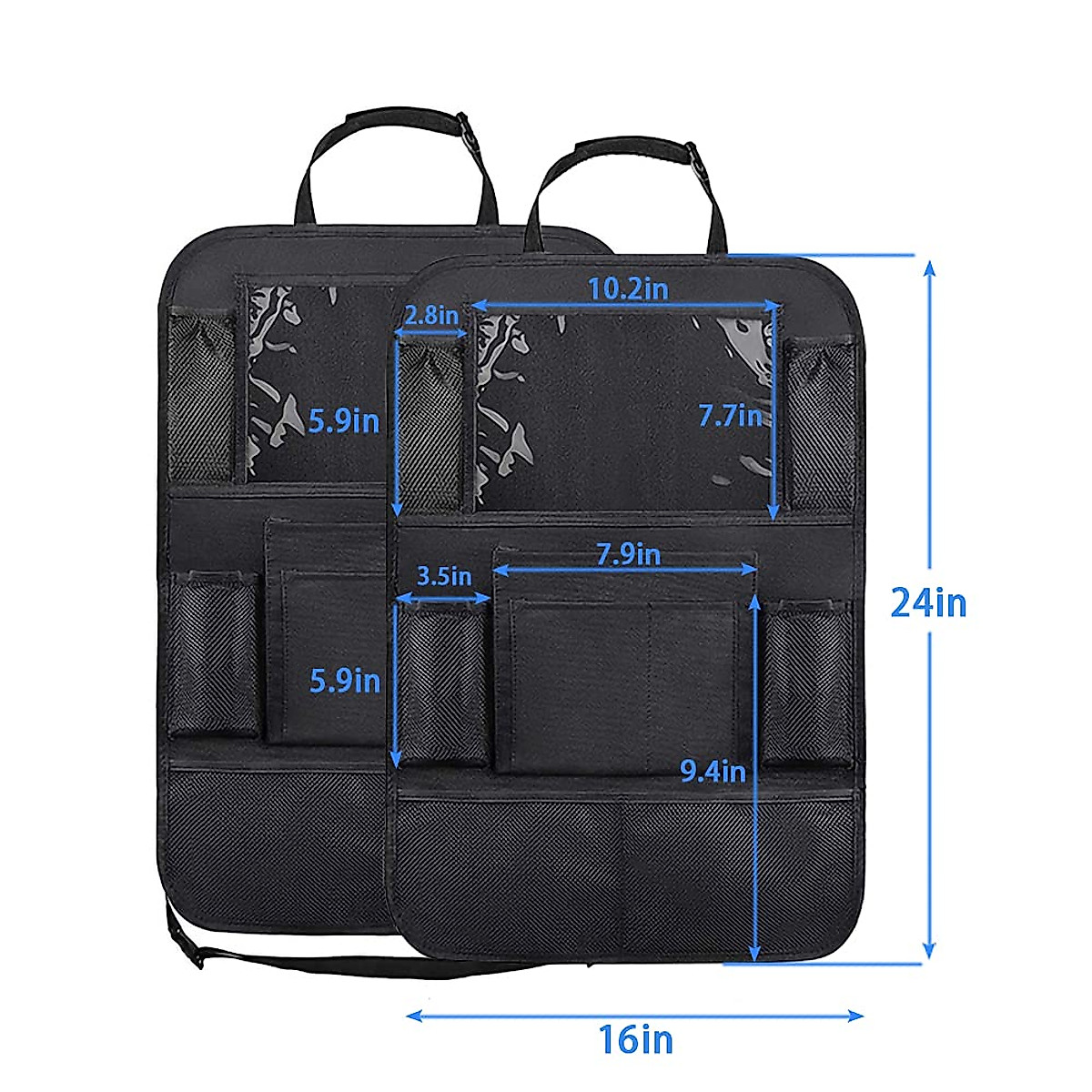 sunyou Car Backseat Organizer Car Organizer Kick Mats with 10inch Tablet Holder,10 Pockets, Car Organizer for Road Trip, Kid Snacks, Toys for Kids and Toddlers(2 PACK)