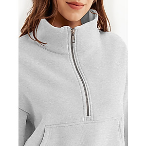 Trendy Queen Womens Half Zip Cropped Pullover Crewneck Sweatshirts Quarter Zipper Hoodies Long Sleeve Clothes Sweaters Fall Outfits 2023 Grey