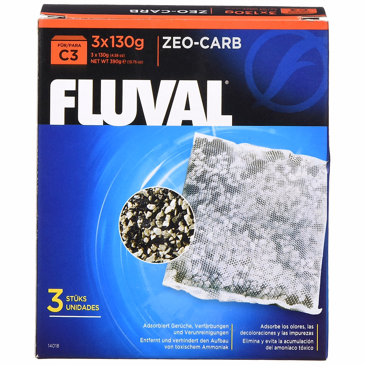 Fluval C3 Zeo-Carb, Replacement Aquarium Filter Media, 3 Count (Pack of 1), 14018, white