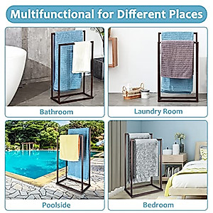 Free Standing Towel Rack, 2 Tier Oil Rubbed Bronze Tall Towel Racks for Bathroom Floor Outdoor Poolside, Stainless Steel Towel Drying Rack, DECLUTTR