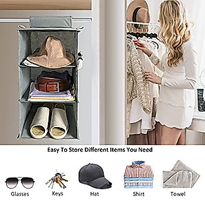 Vaisoz 3-Shelf Hanging Closet Organizers and Storage, Hanging Shelves for Closet Storage 2 Packs, Foldable Hanging Closet Shelves Clothes Organizer Grey