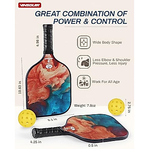 VINSGUIR Pickleball Paddles Set of 2, USAPA Approved Fiberglass Surface, Pickleball Rackets with Balls and Bag, Gifts for Women & Men