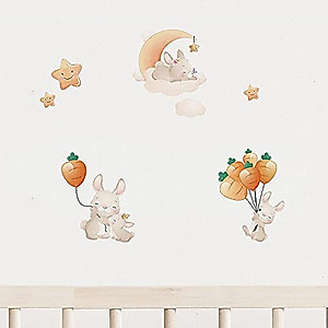 funlife 120 PCS Peel and Stick Rabbit Wall Decals Stickers, Self Adhesive Carrot Balloon Moon Stars Bunny Wall Decal Sticker for Nursery, Girls Kids Bedroom Wall Stickers Decoration