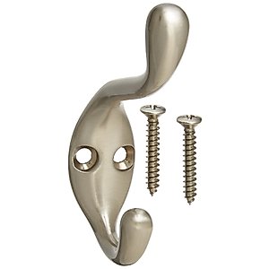 Amerock | Medium Coat Hook | Wall Mount | Satin Nickel | 1 Pack | Robe Hook | Towel Hook | Entryway Hook | Bathroom Hook
