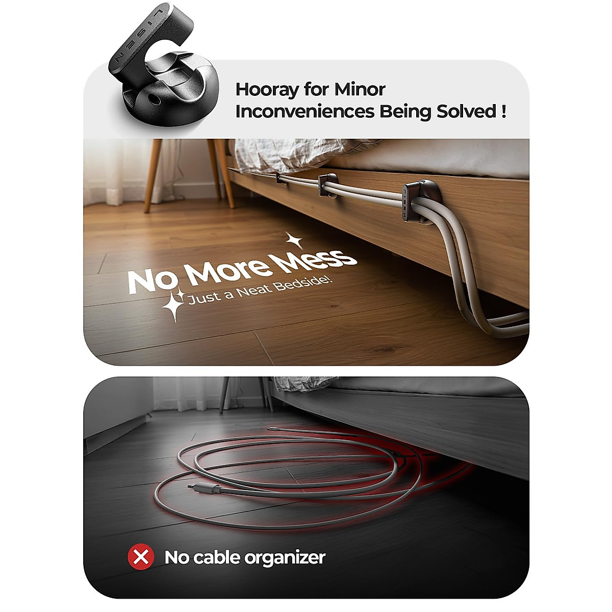 8-Pack Magnetic Cable Clips [1S Snap-On] Cord Holder, LISEN Office Desk Organizers and Accessories with 4 Extra Strong Adhesive Pads, Wire Organizer for Nightstand, Home, Wall, Car, Desktop