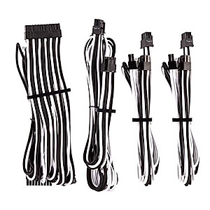 CORSAIR Premium Individually Sleeved PSU Cables Starter Kit – White/Black, 2 Yr Warranty, for Corsair PSUs