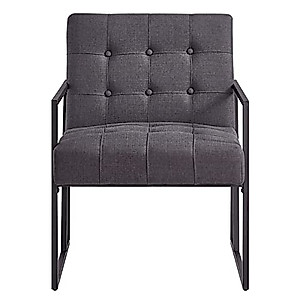 24KF Mid-Century Dark Gray Linen Button Tufted Accent Chair with Metal Stand, Decorative Furniture Chairs for Living Room Bedroom- Dark Gray