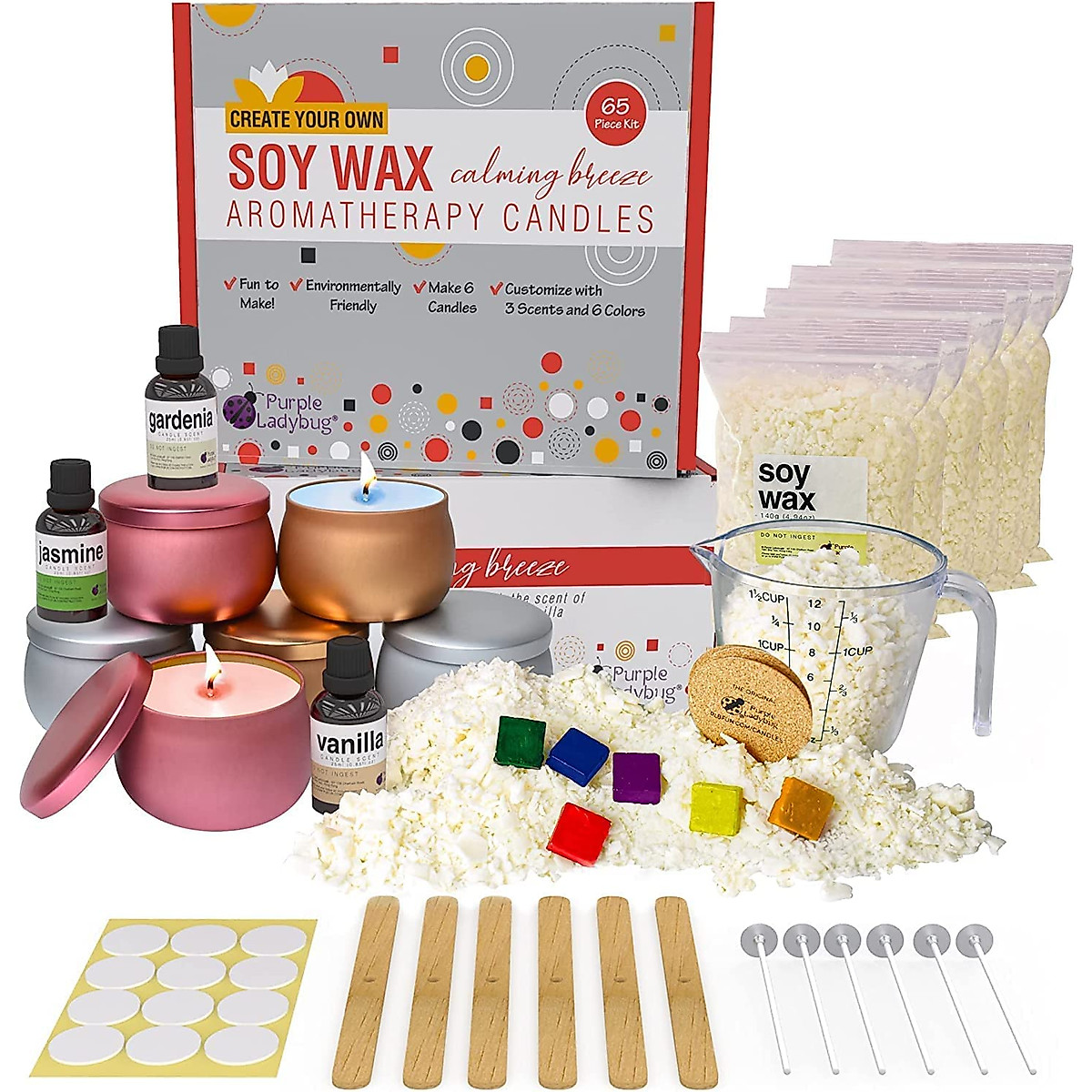PURPLE LADYBUG Easy & Complete Candle Making Kit with Essential Oils - DIY Arts and Crafts for Adults Women - Full Candle Making Kits for Beginners & Teens - Make Your Own Scented Candles Gifts