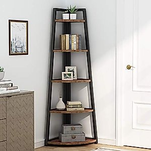 Rustic 5 tier 70 Inch Tall corner Shelf Bookshelf, Industrial Small Bookcase Corner Shelf Stand Furniture Plant Stand for Living Room, Small Space, Kitchen, Home Office (Rustic Brown)