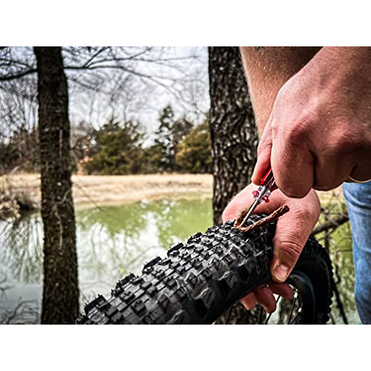 Stop & Go 100 27 Piece Bicycle Repair & Inflation Kit for Tubeless and Tube-Type Tires Works on BMX, XC, Mountain, Road, Gravel, & E-Bikes (4 Patches & 10 Rope Plugs)