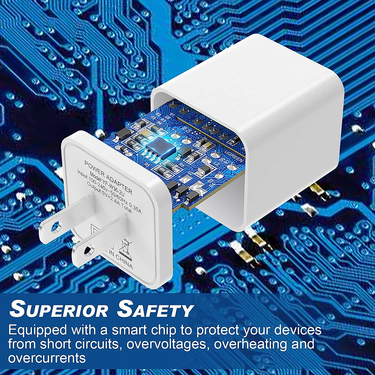 6Pack USB Wall Charger, iGENJUN 2.4A Phone Charger Dual USB Port Cube Power Plug Adapter Fast Wall Charger Block Compatible with iPhone 16/16 Pro/15/15 Pro, Samsung Galaxy, Pixel, LG, Android-White