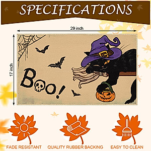 Louise Maelys Happy Halloween Door Mat, Front Door Mat Non Slip, Welcome Black Cat Yard Floor Doormat Kitchen Entry Outdoor Indoor Entrance 17 x 29 Inch