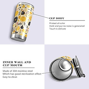 Yellow Summer Lemon Fruit Party Stainless Steel insulated water bottle with straw with Lid and Straw coffee travel mug for outdoor portable tumblers with lids and straws vaso para cafe 20oz