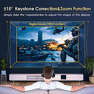 Native 1080p HD Projector, WiFi Bluetooth Projector, 5G WiFi Projector Portable Home Theater Video Projector Compatible w/ HDMI, VGA, USB, iOS&Android Smartphone