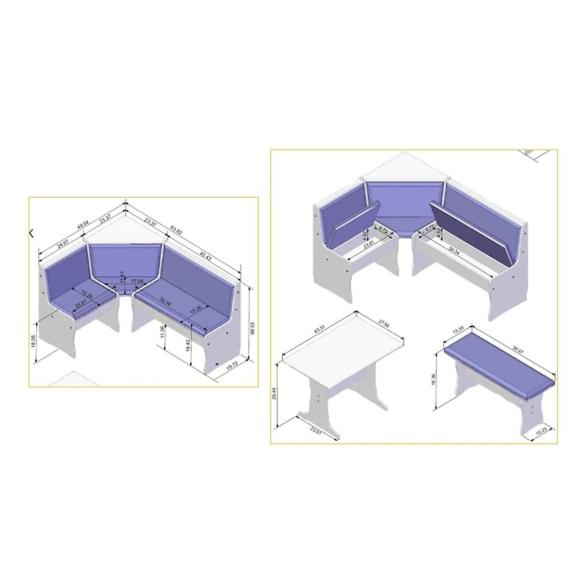 Riverbay Furniture Wood Storage Nook Kitchen Dining Breakfast Set in White and Beige